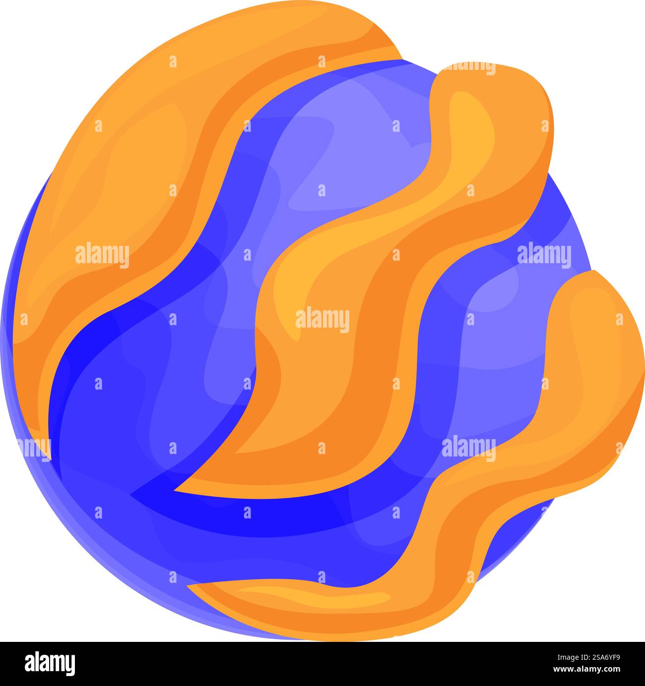 Abstract planet with flowing orange stripes on a purple surface ...
