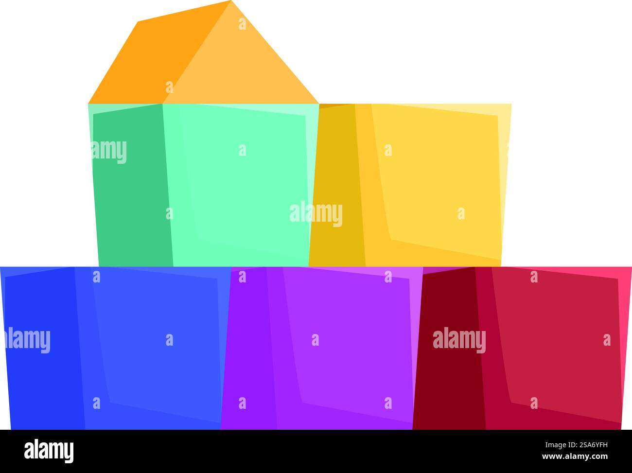 Colorful toy blocks stacked on top of each other creating an imaginary ...