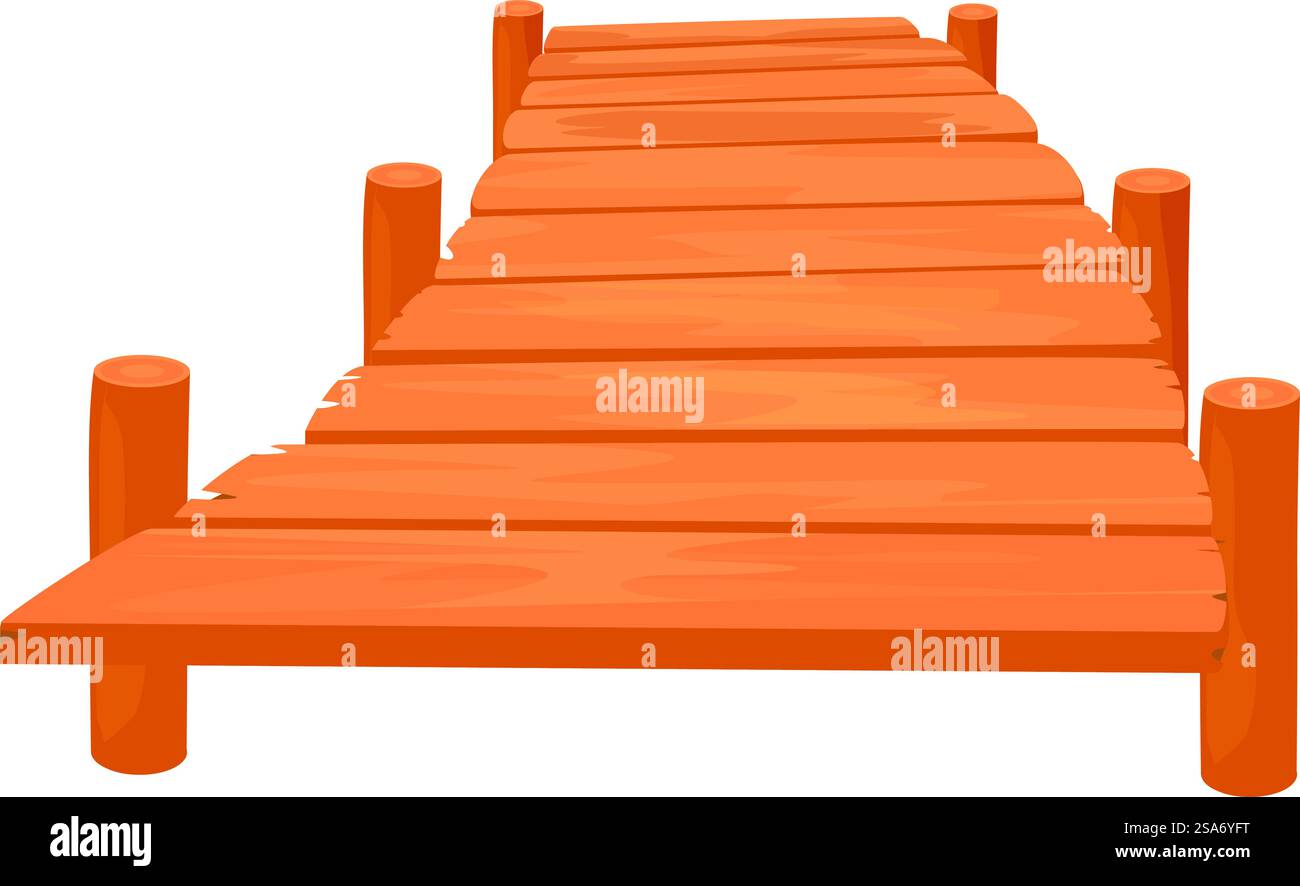 Cartoon wooden pier leading to the water, isolated on white background ...