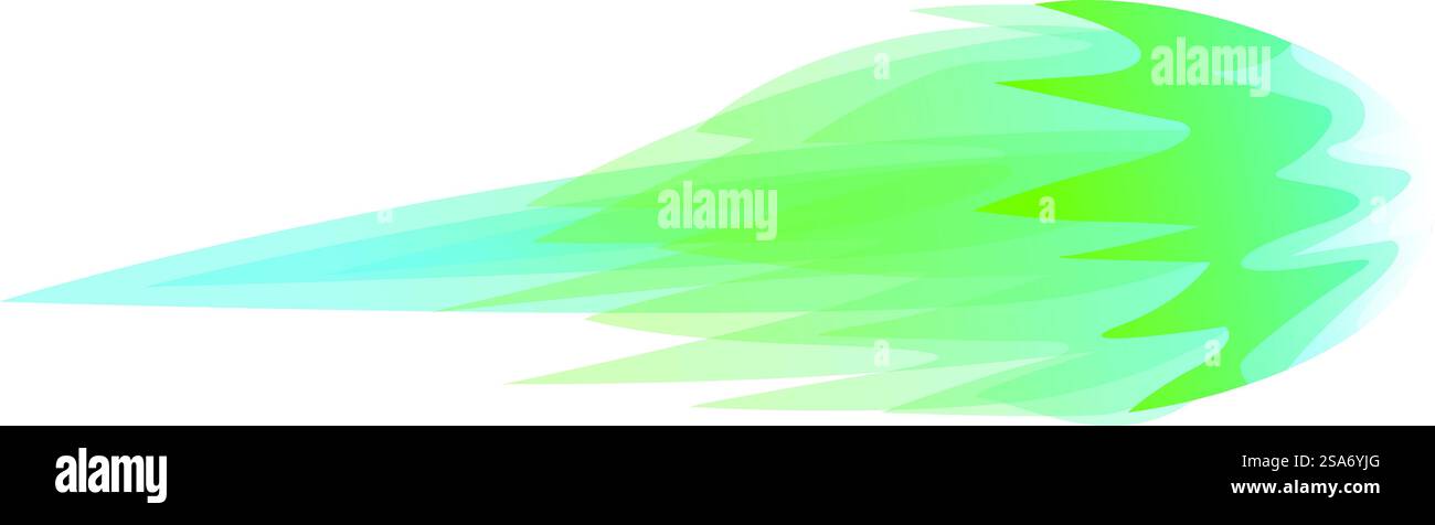 Abstract blue and green comet shape moving fast on a white background ...