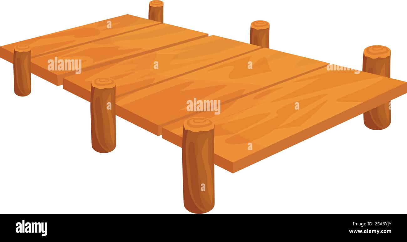 Wooden pier with planks and logs standing on a white background. Wooden ...