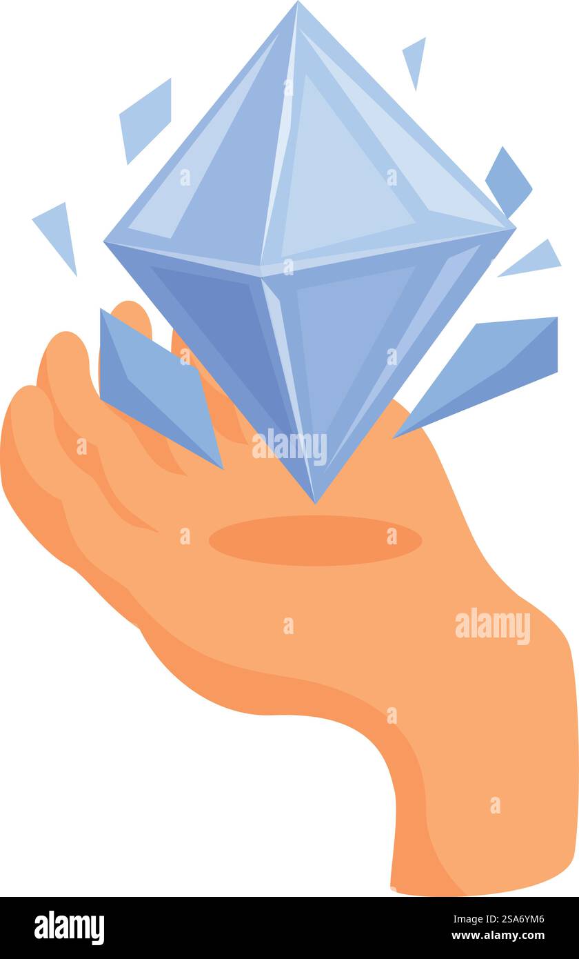 Hand is catching a big, blue, shining diamond that is exploding with ...