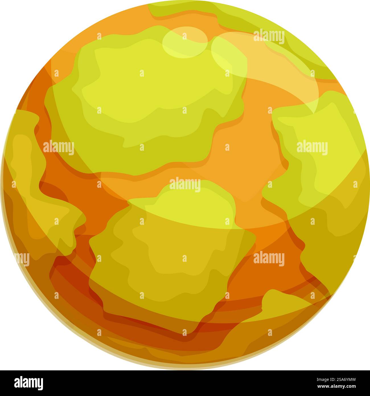 Illustration of a bright yellow planet with craters, representing a ...