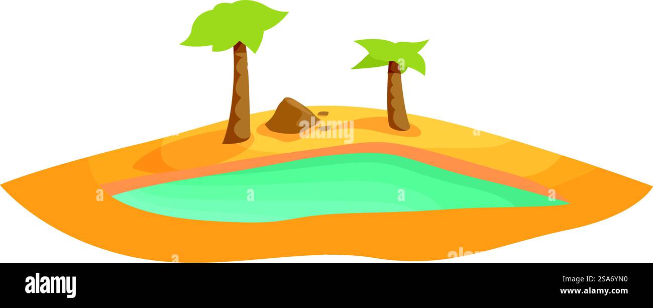 Oasis with blue water and palm trees growing on sandy ground. Oasis ...
