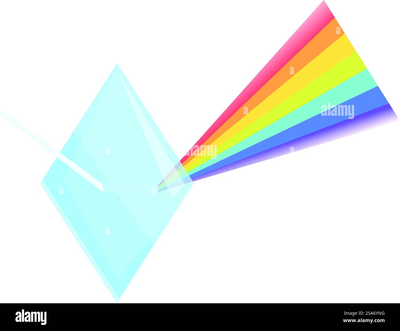 Light beam refracting through triangular prism, separating into rainbow spectrum. Light beam ...