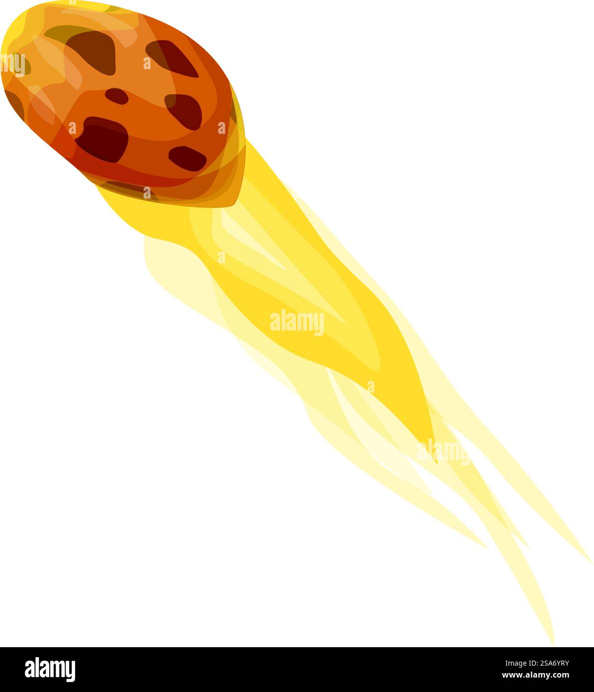 Cartoon asteroid is flying in space leaving a bright trail of fire ...