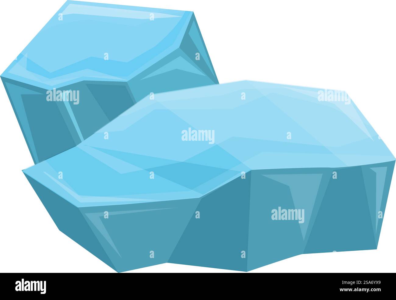 Big blue chunks of ice, frozen water, cold solid blocks. Two big pieces ...