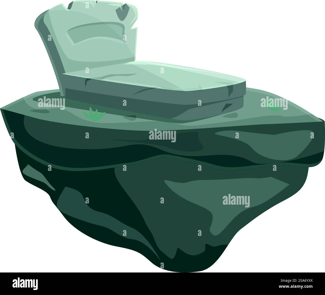 Cartoon illustration of a worn tombstone sitting on a floating stone ...