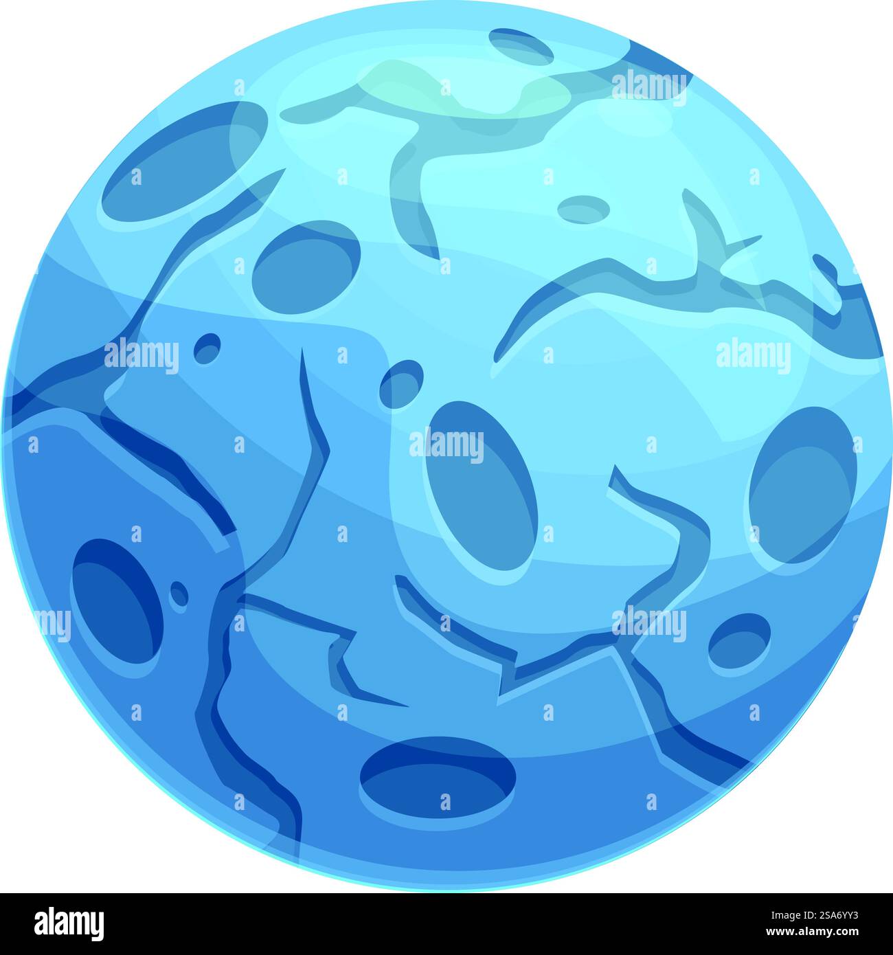 Cartoon blue planet with craters on its surface floating in the space ...
