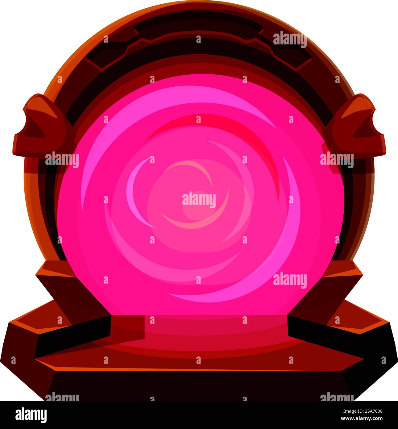 Cartoon illustration of a magic portal opening in an ancient stone arch ...