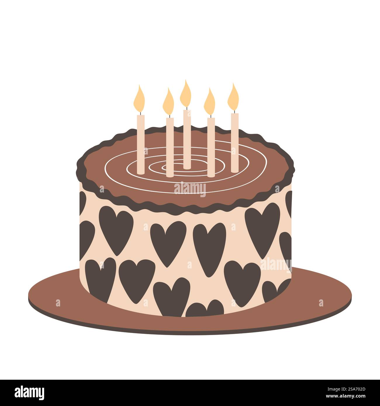 Cute stylish sweet bento cake with hearts a lighting candles. Isolated ...