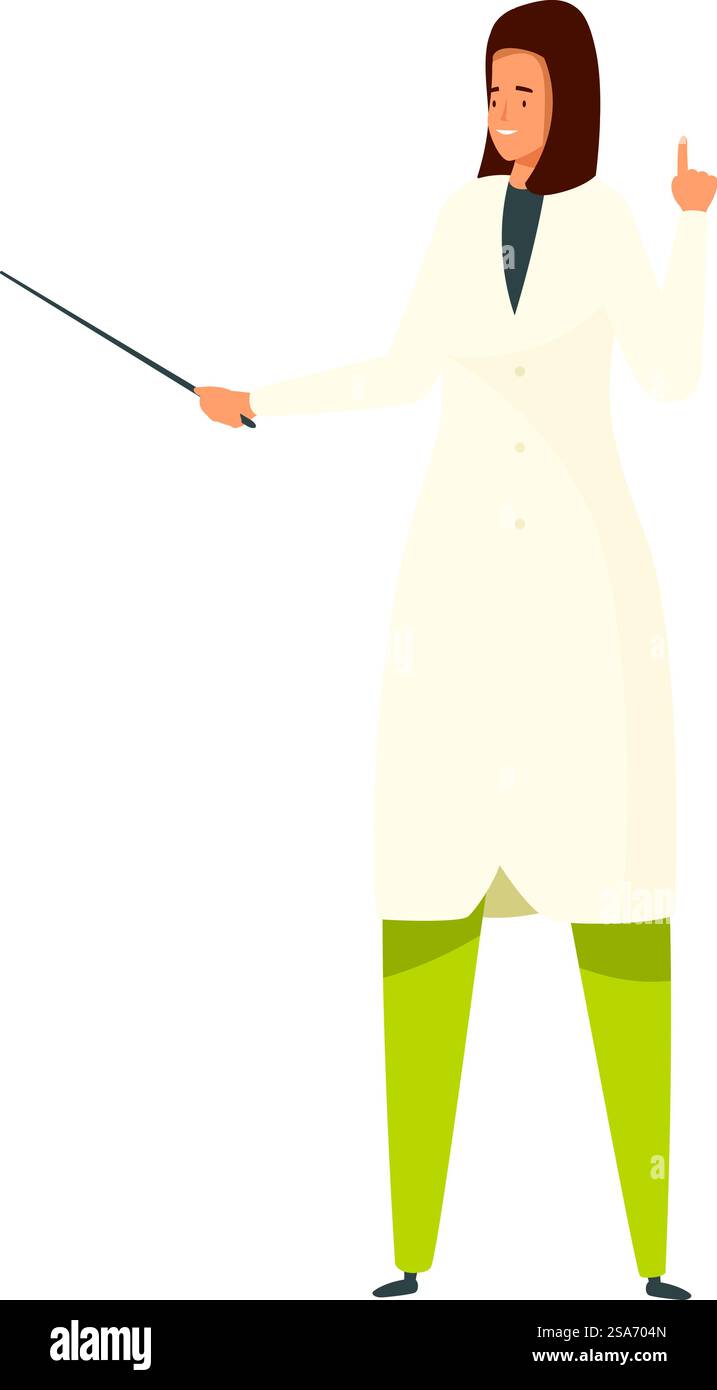 Scientist is giving a lecture and pointing with a pointer stick. Female ...