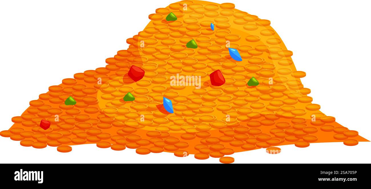 Big treasure heap glittering with gold coins and gems isolated on white ...