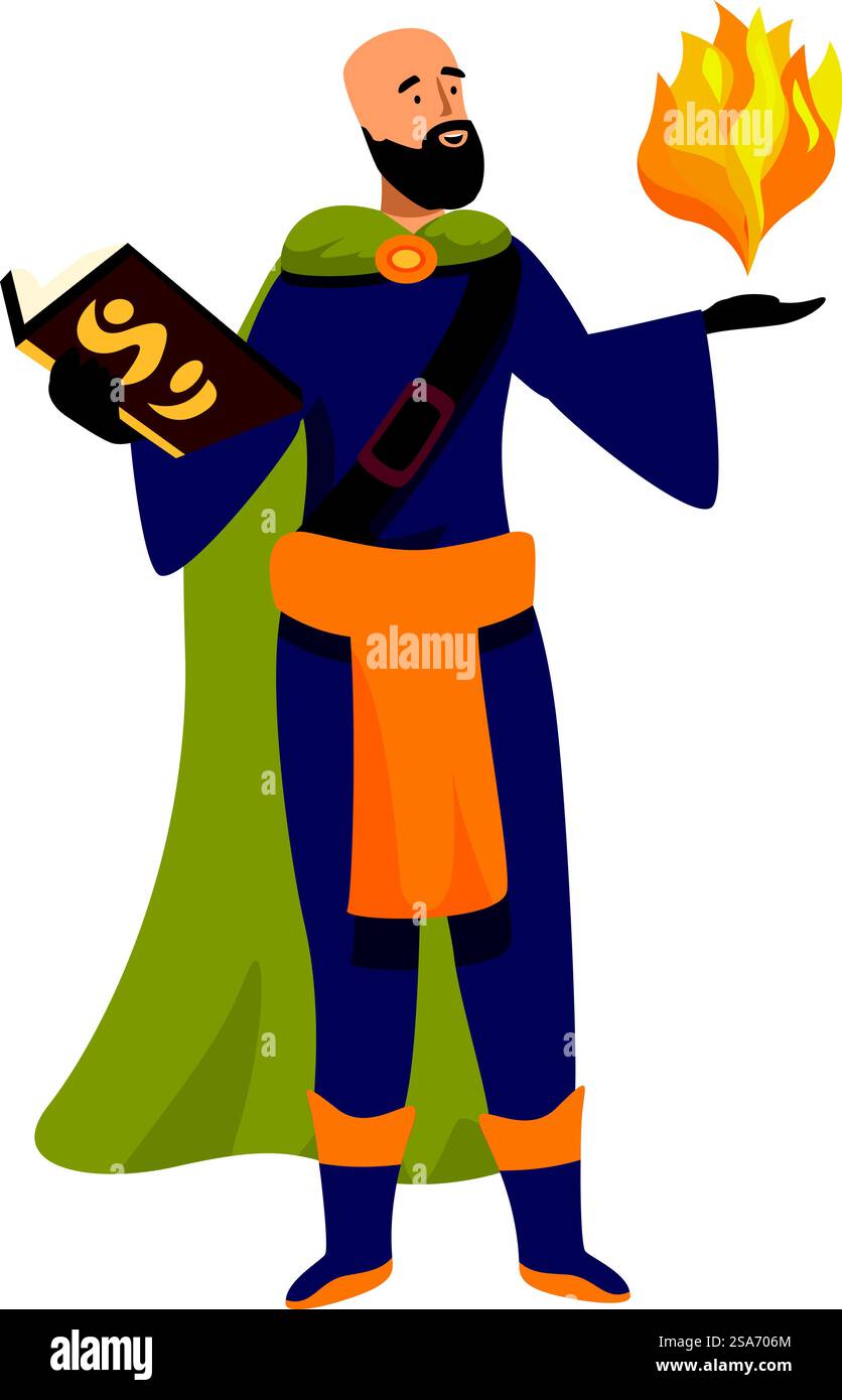Fantasy male character wearing wizard robe and holding magic book is ...