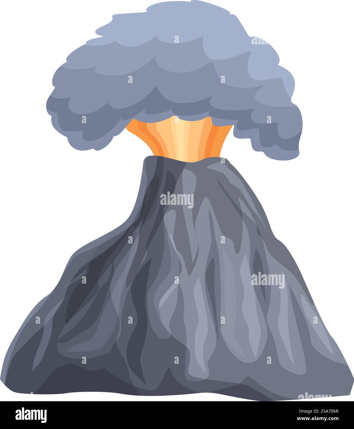 Cartoon volcano erupting, spewing molten lava and a large ash cloud ...