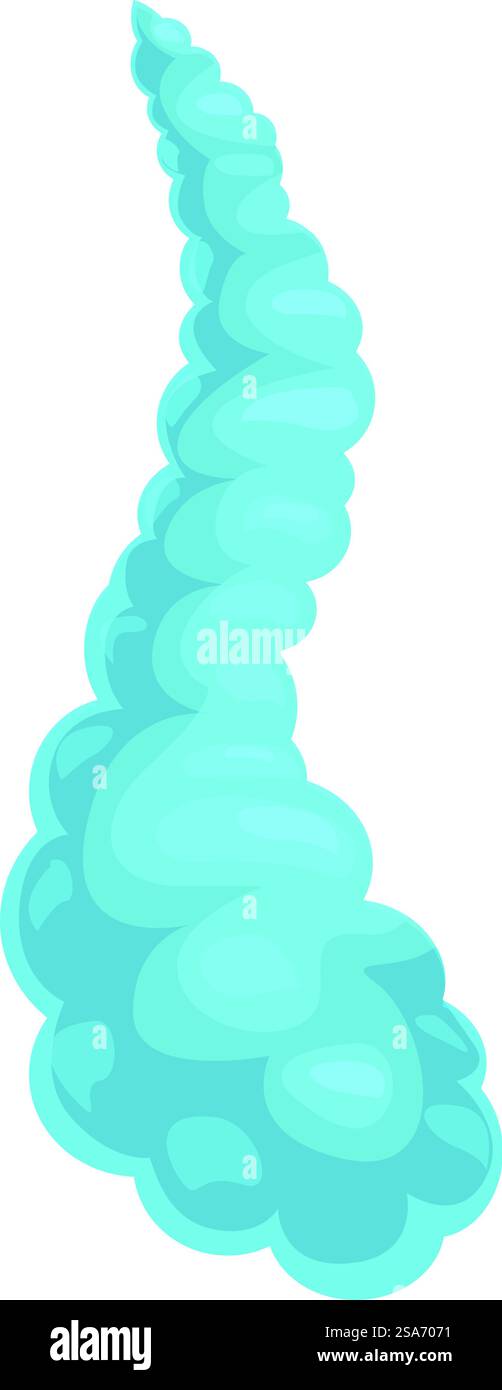 Cartoon style blue smoke column is swirling and curling up on white ...