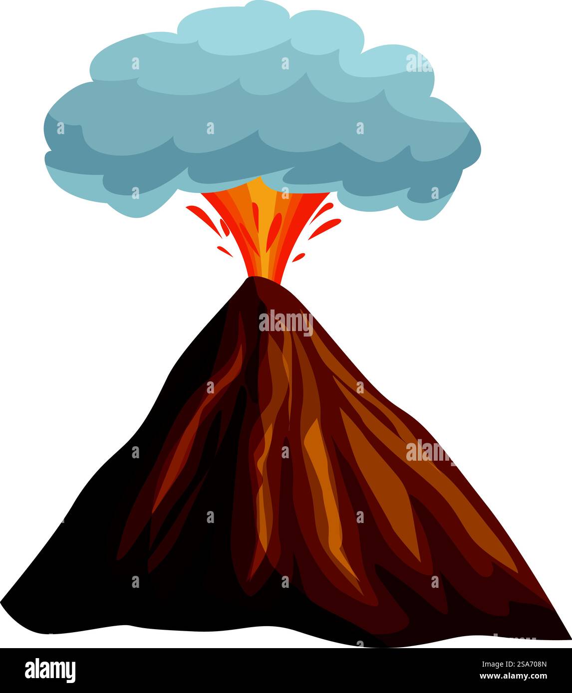 Cartoon illustration of a volcano erupting with molten lava and smoke ...