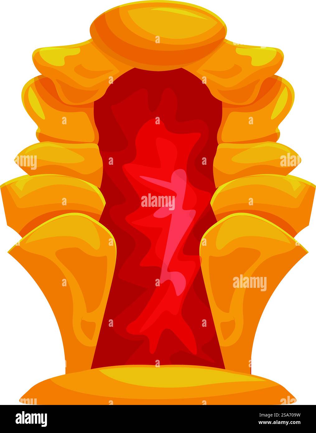 Golden portal with red glowing center standing on podium, ancient ...