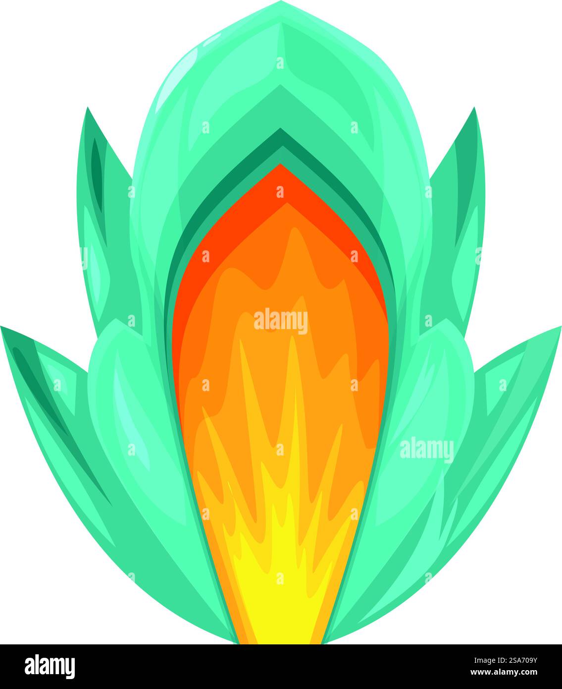 Blue crystal is growing from magical fire, creating a fantasy flower ...