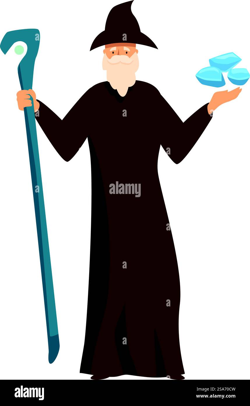 Wizard with long white beard wearing traditional robe holding magic ...