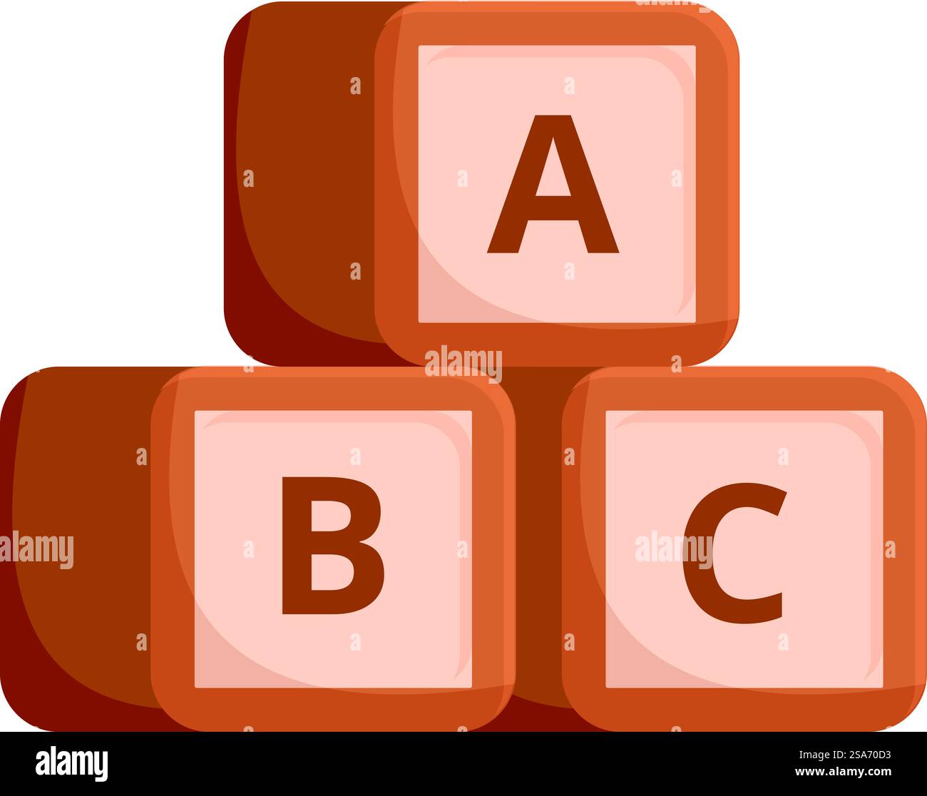 Three wooden alphabet blocks forming a pyramid with the letters a, b ...