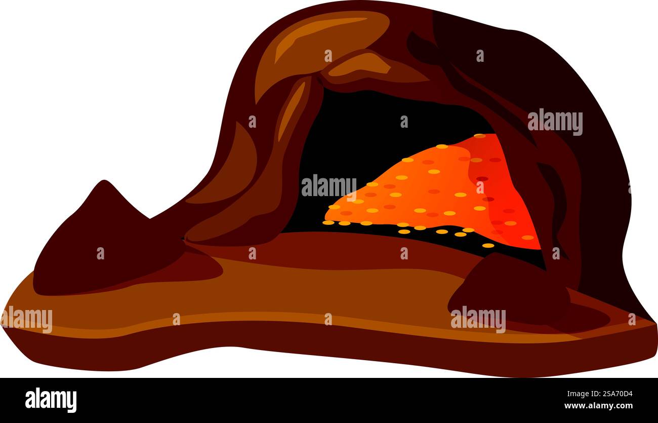 Brown cave entrance with a pile of gold coins inside, concept for ...