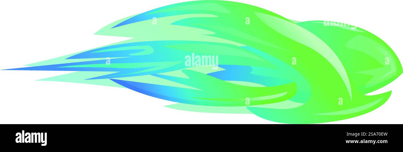 Blue and green abstract shape stretching and flowing to the left on a ...