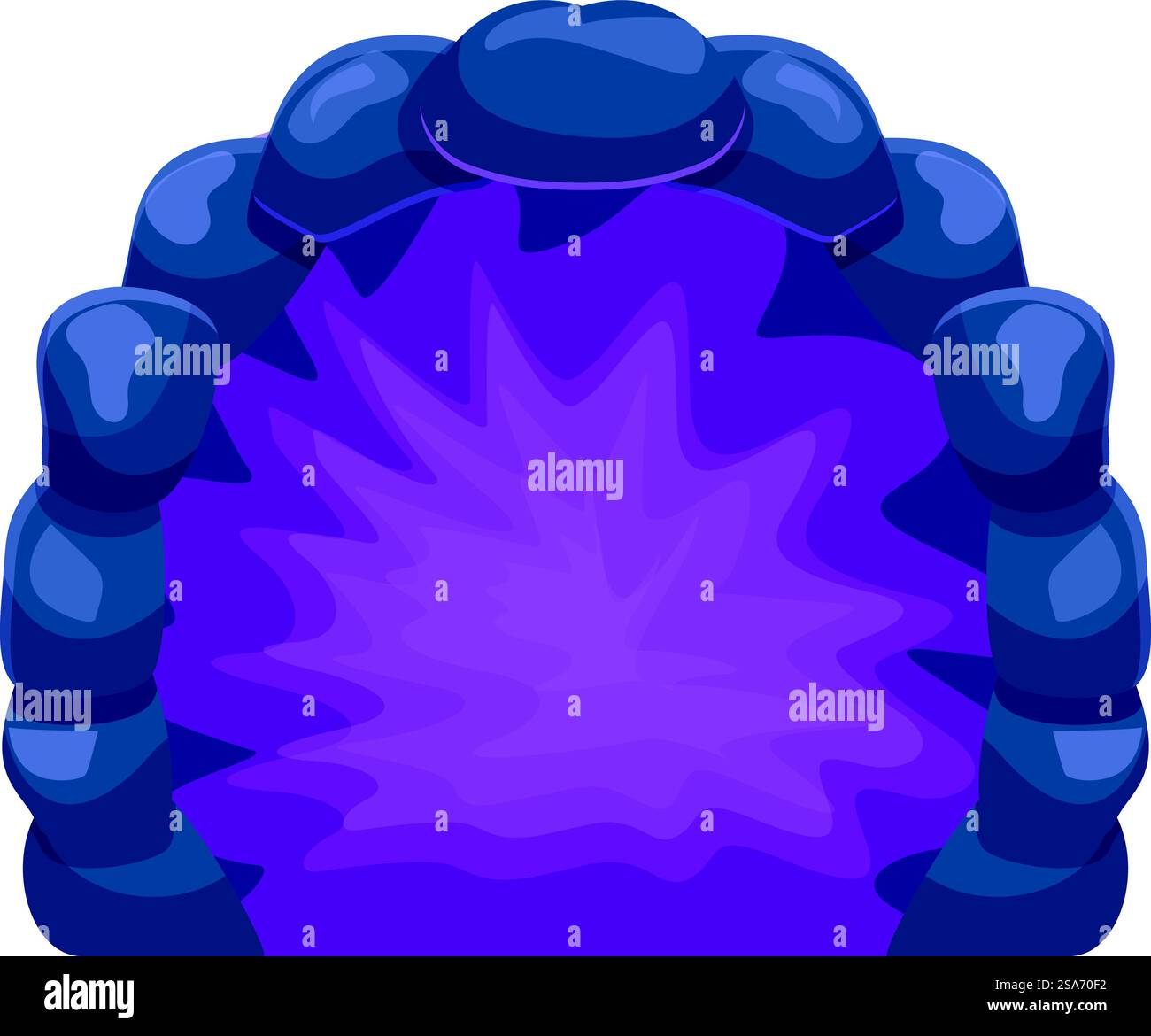 Cartoon style illustration of a magic cave entrance glowing with purple ...