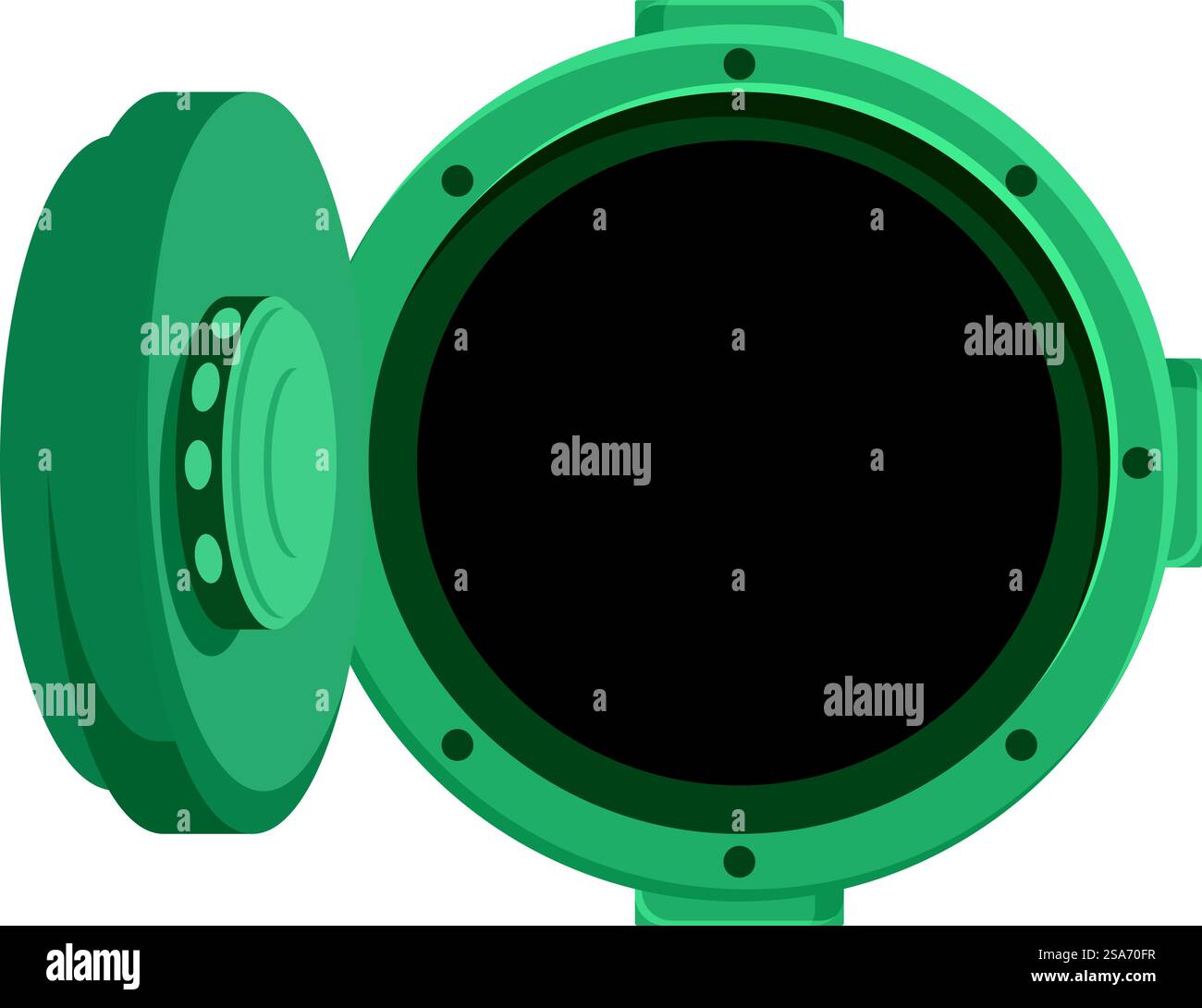 Round bank vault door standing open revealing an empty interior. Round ...