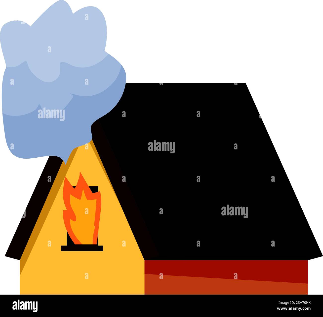 Cartoon illustration of a house on fire with smoke coming out the ...
