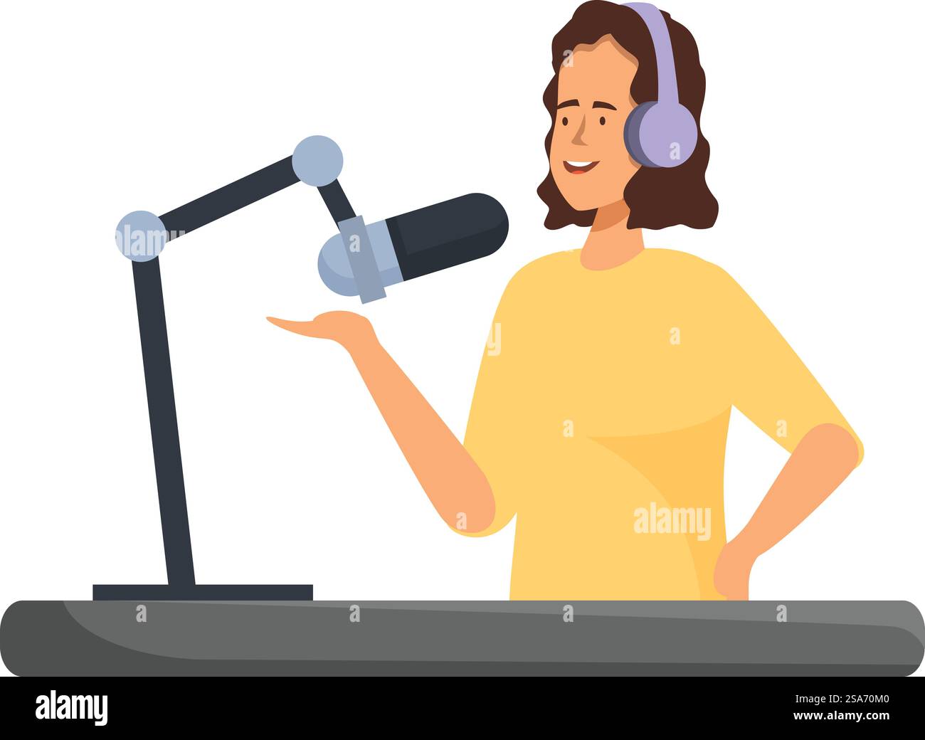 Radio host speaking on microphone recording podcast in a studio. Radio ...