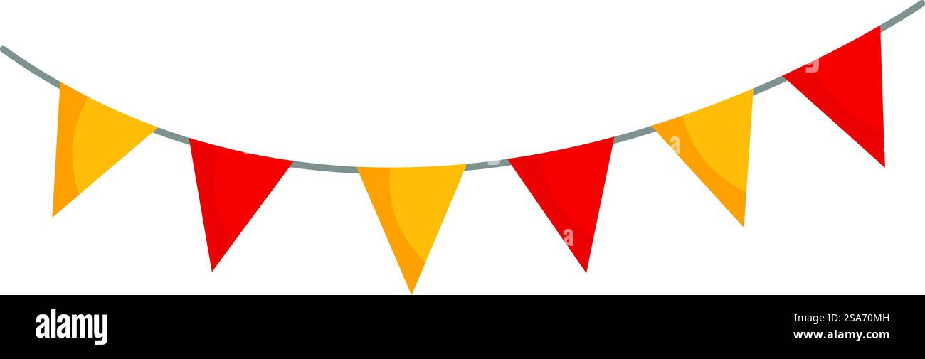 Red and yellow flags hanging on a string celebrating a party. Bunting ...