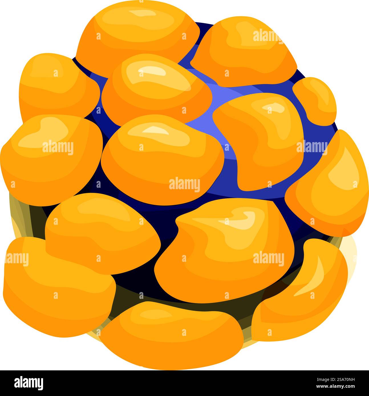Round yellow virus with blue spots is multiplying, concept for medicine ...