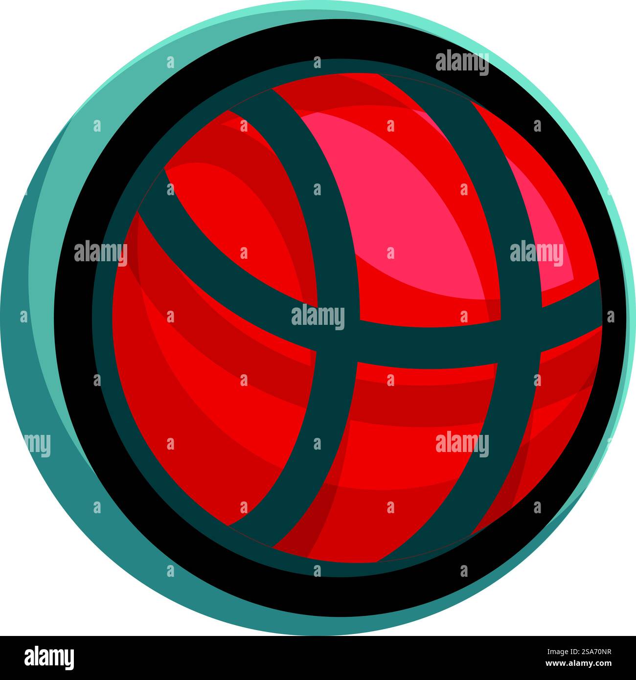 Red sphere is glowing and emanating light from inside a round window ...