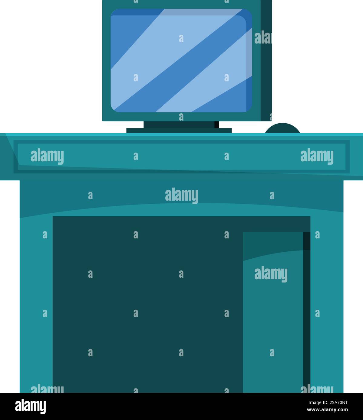 Reception desk with a computer sitting on top, showing an empty check ...