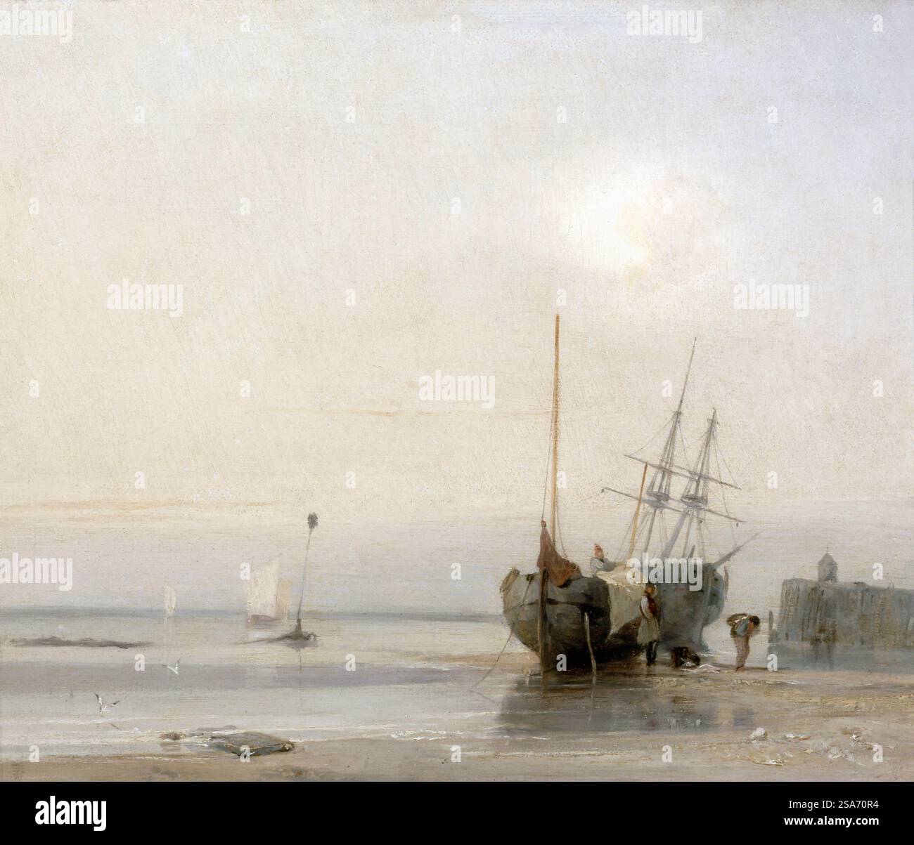 Painting of Calais Jetty France by English artist painter Richard ...