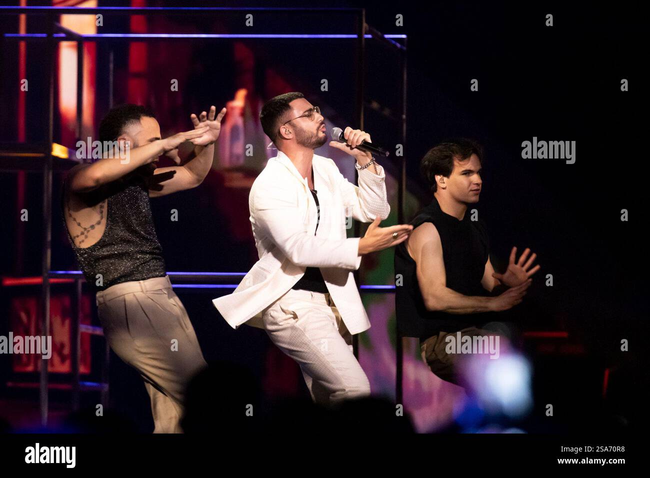 Singer David Afonso performs during the first semi-final of Benidorm ...