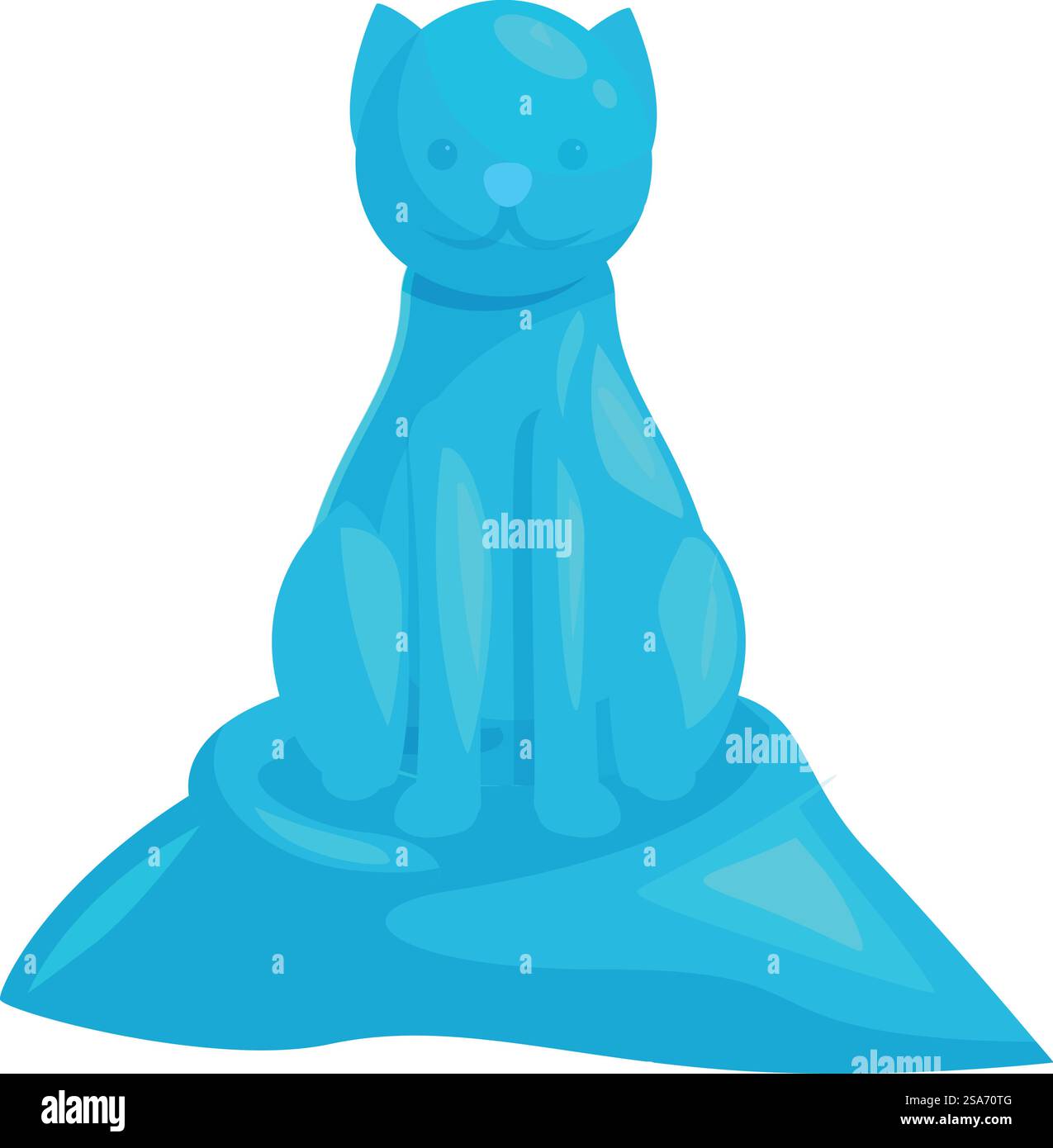 Stylized blue ice sculpture of a cat sitting majestically on a pedestal ...