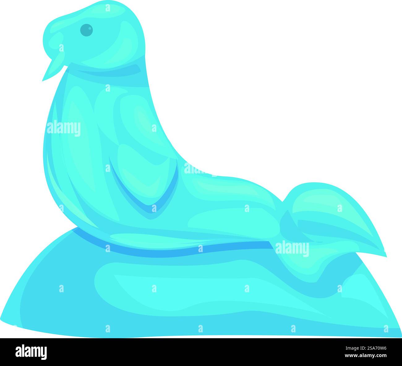 Blue ice sculpture of a seal resting on a block of ice, a beautiful ...