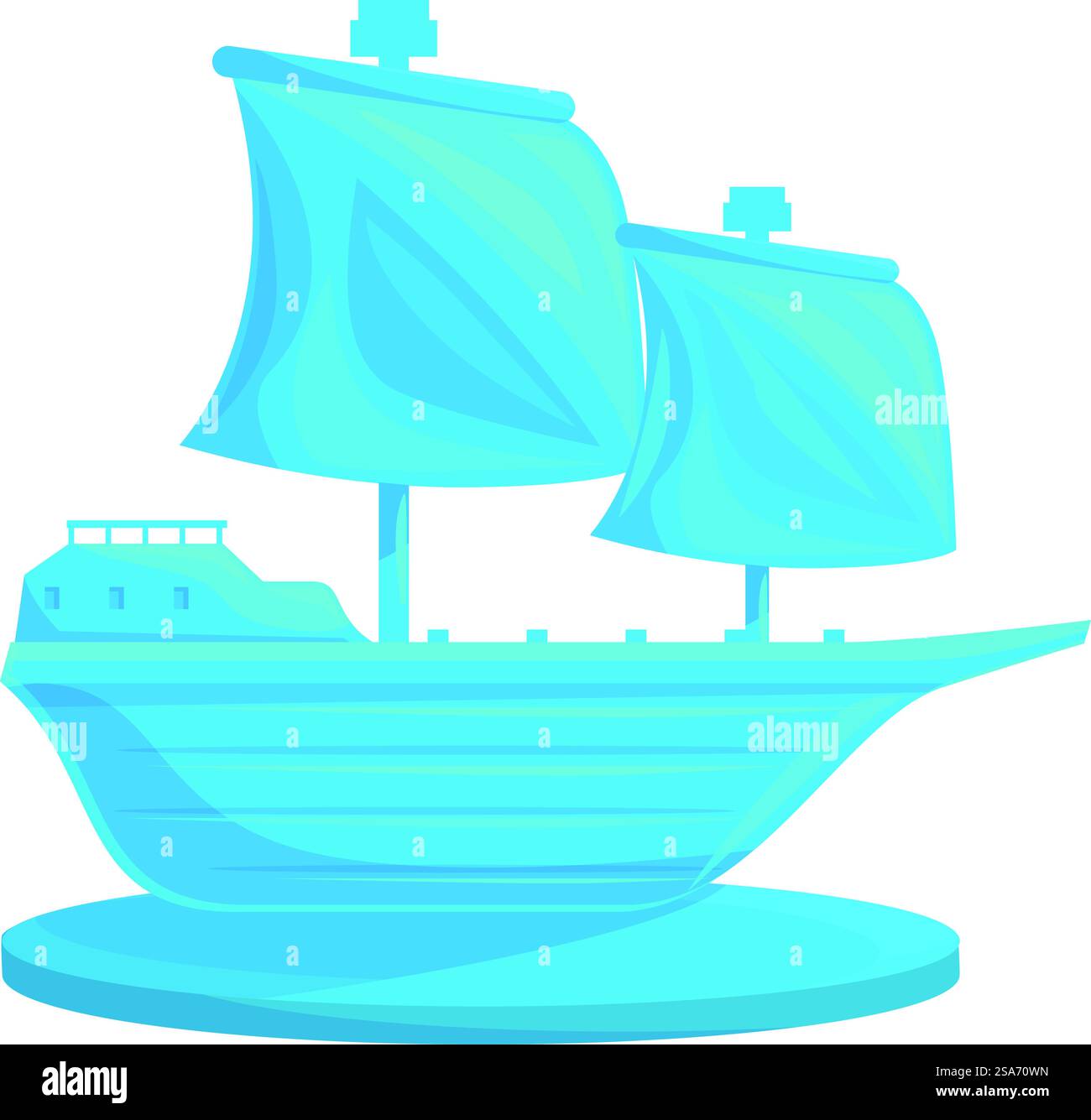 Blue crystal ship with two sails sailing on a pedestal. Blue crystal ...