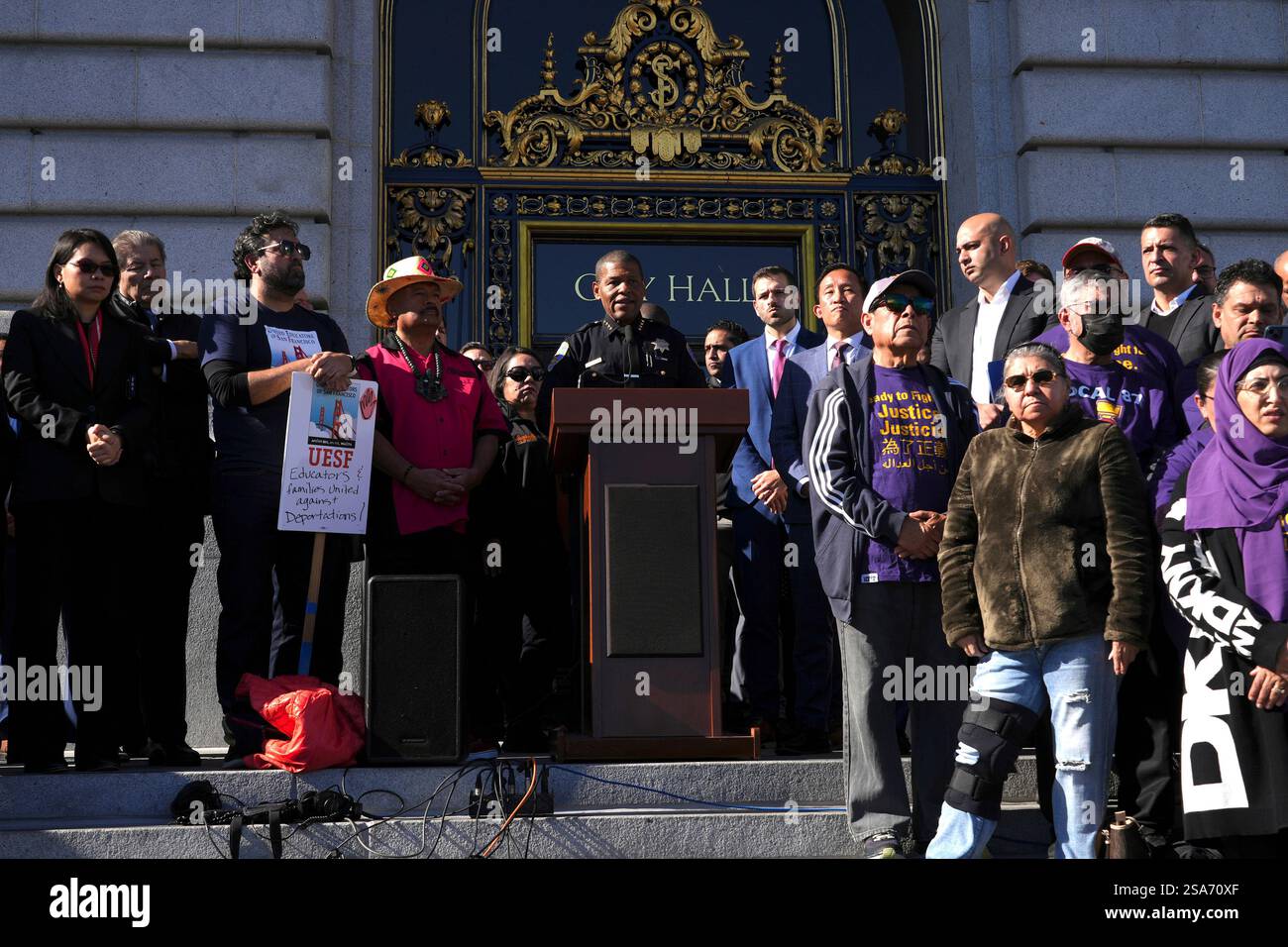 San Francisco Police Chief William Scott speaks at a rally of city ...