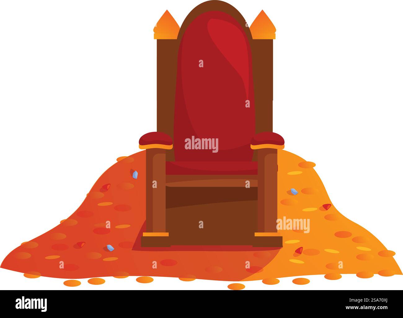 Medieval king throne standing on pile of golden coins for wealth ...
