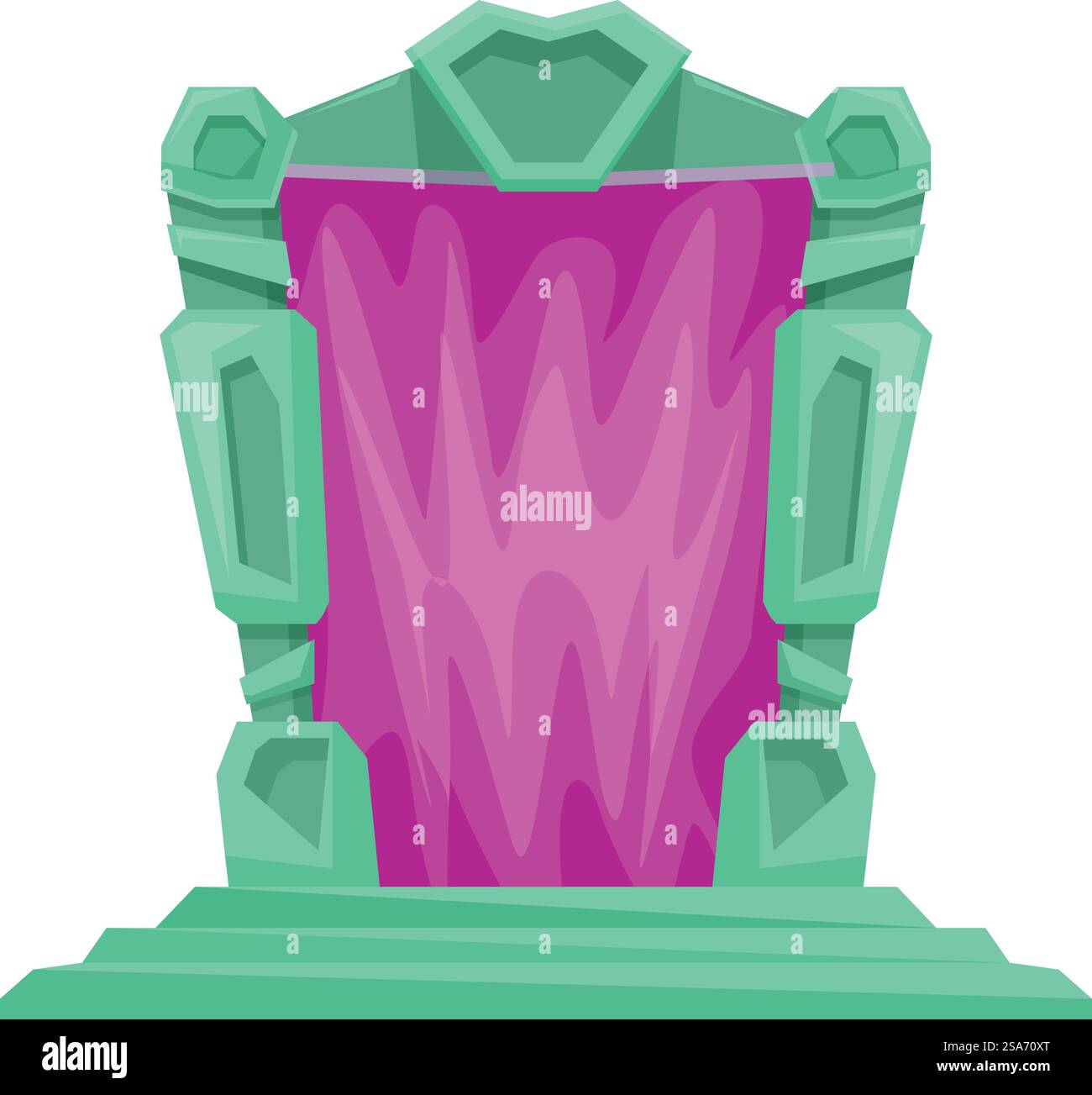 Cartoon ancient magic portal with pink curtain standing on stone steps ...