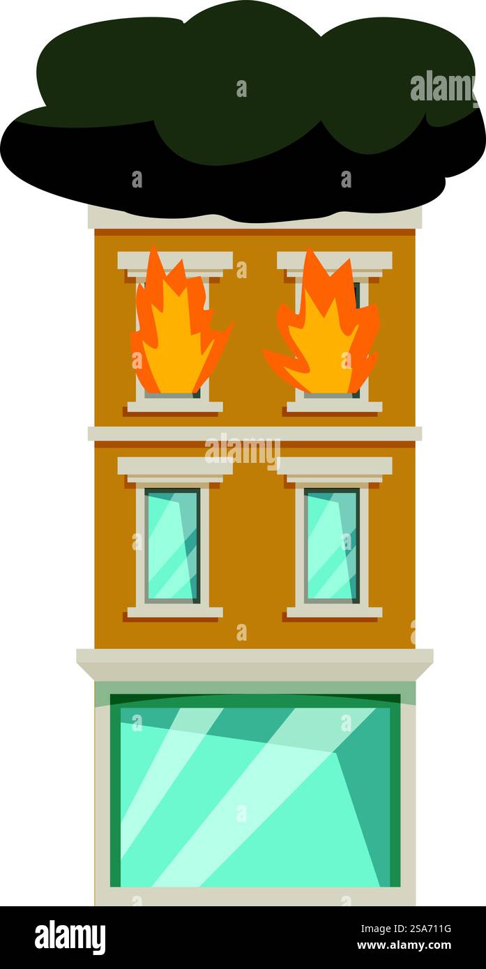 Burning multistory building with large flames and black smoke coming ...