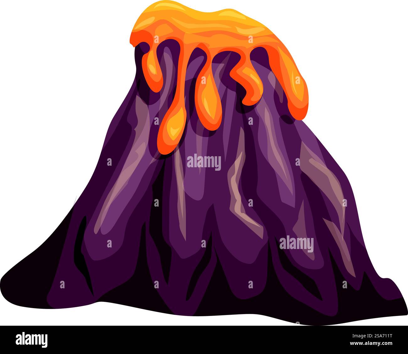 Cartoon illustration of a volcano erupting spewing molten lava. Volcano ...