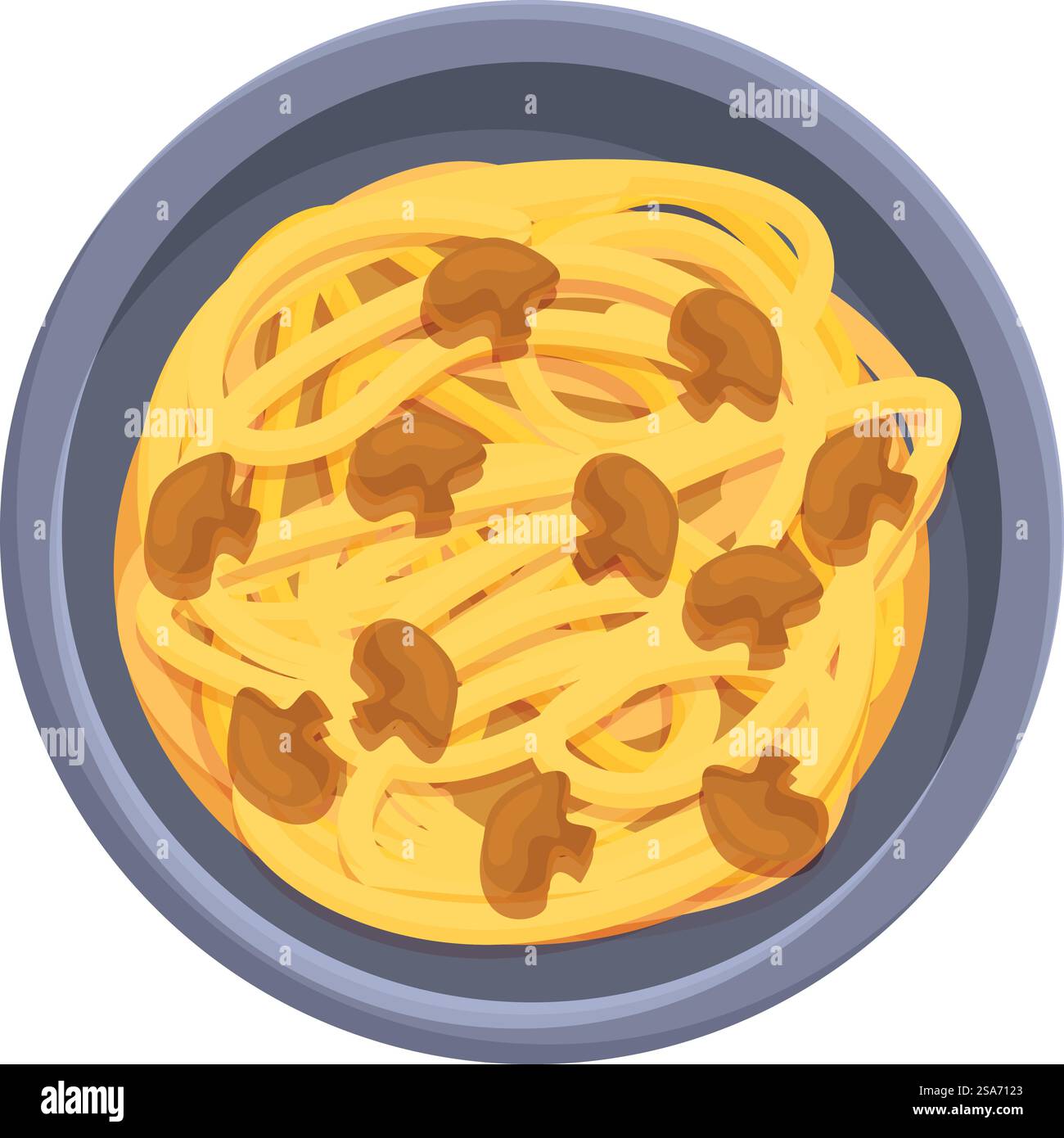 Delicious plate of spaghetti pasta topped with mushrooms is ready to be ...