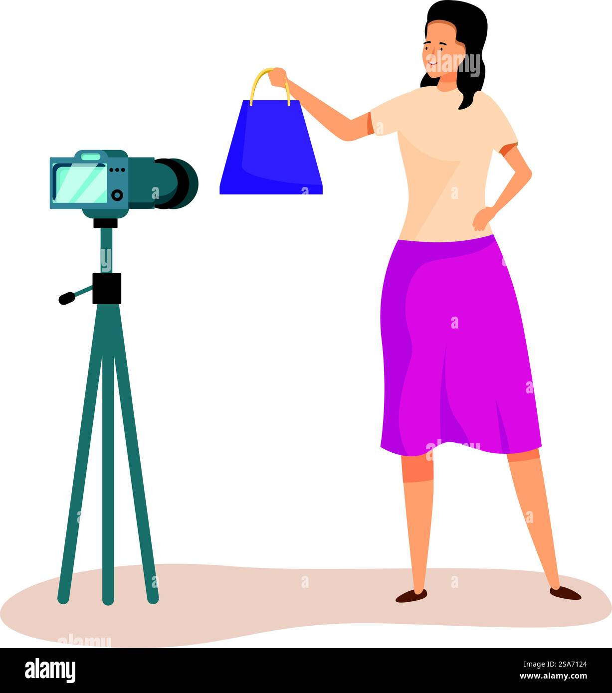 Happy young woman vlogging social Stock Vector Images - Alamy