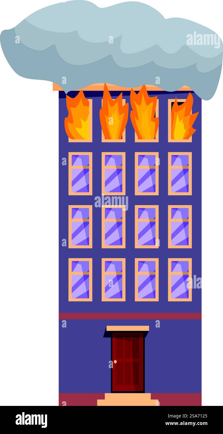 Illustration of a multi storey building with smoke billowing from its ...