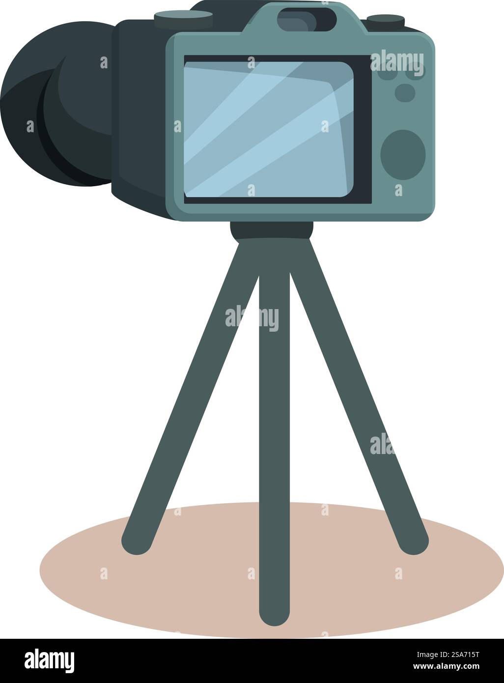 Professional digital camera mounted on a tripod is ready to capture the ...
