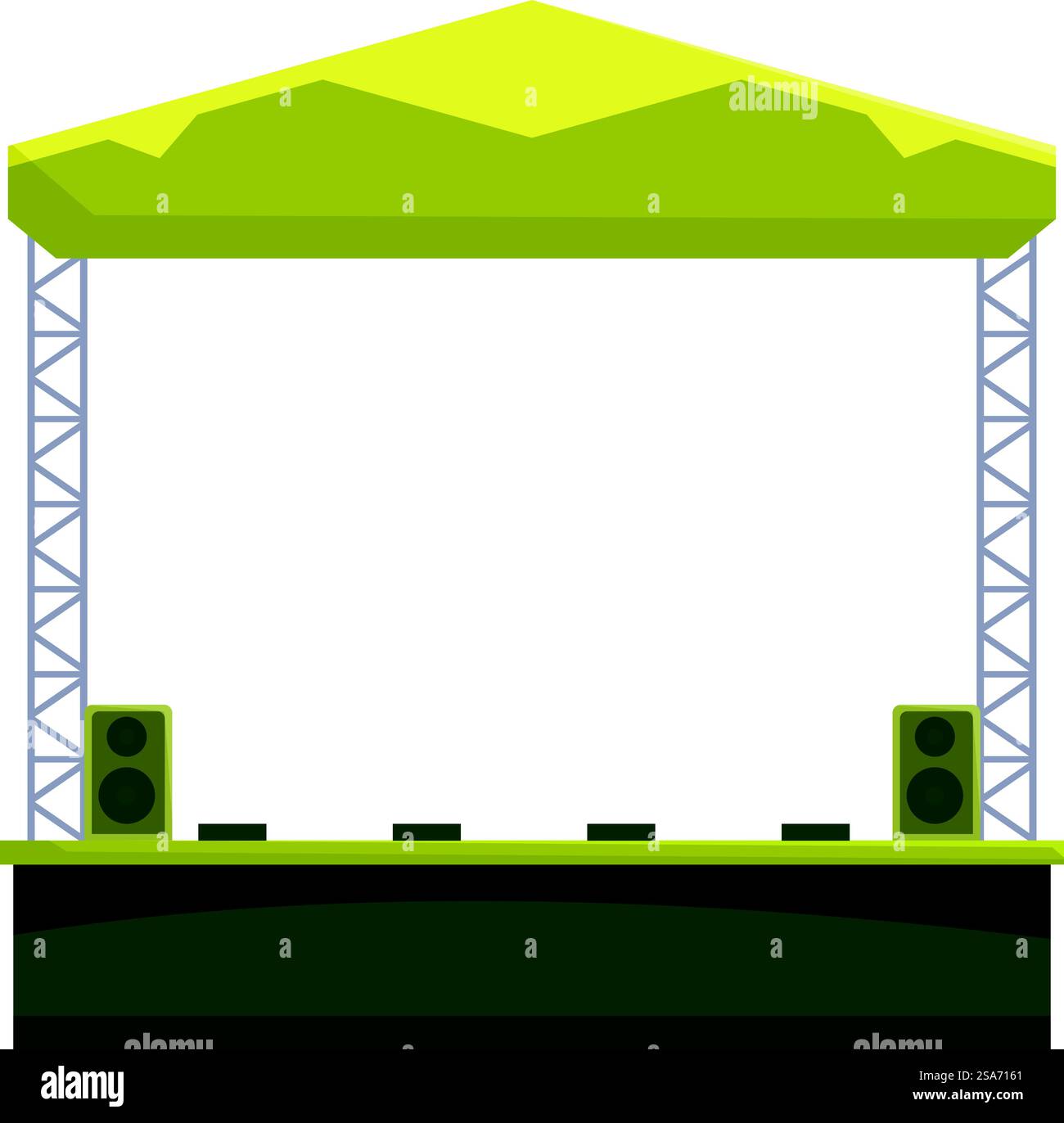 Empty outdoor stage with speakers is waiting for a band to perform ...
